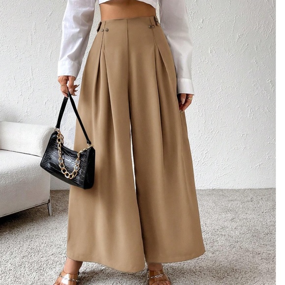 Pants & Jumpsuits | Classic Button Detail Wide Leg Pockets Pants | Poshmark